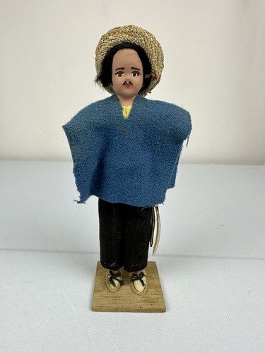 Vintage Colombian Folk Art Doll Campesino w/ Straw Hat & Poncho ...