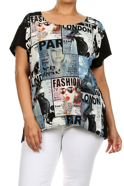 UNIQUE FASHION MAGAZINE Cover Girl T-shirt tee Rayon L PLUS 1X 2X 3X ...