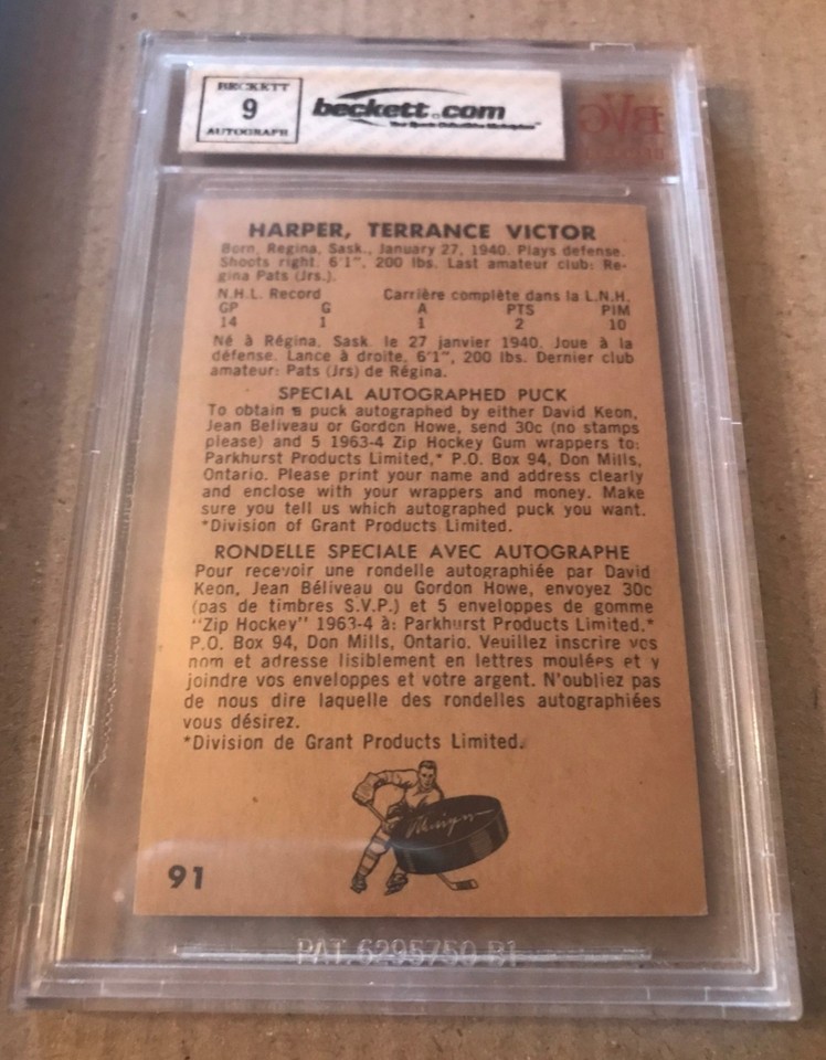 JSA 7.5 & BECKETT 9 AUTOGRAPHED 1963 PARKHURST TERRY HARPER ROOKIE ...