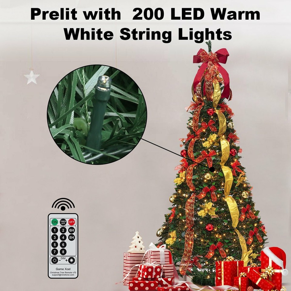 6ft Pop Up Christmas Tree Prelit with Lights Collapsible Pull Up Decor ...
