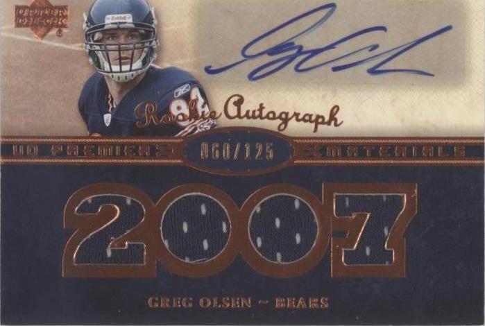 2007 UD Premier - Rookie Autograph Materials Greg Olsen #143 Bronze ...