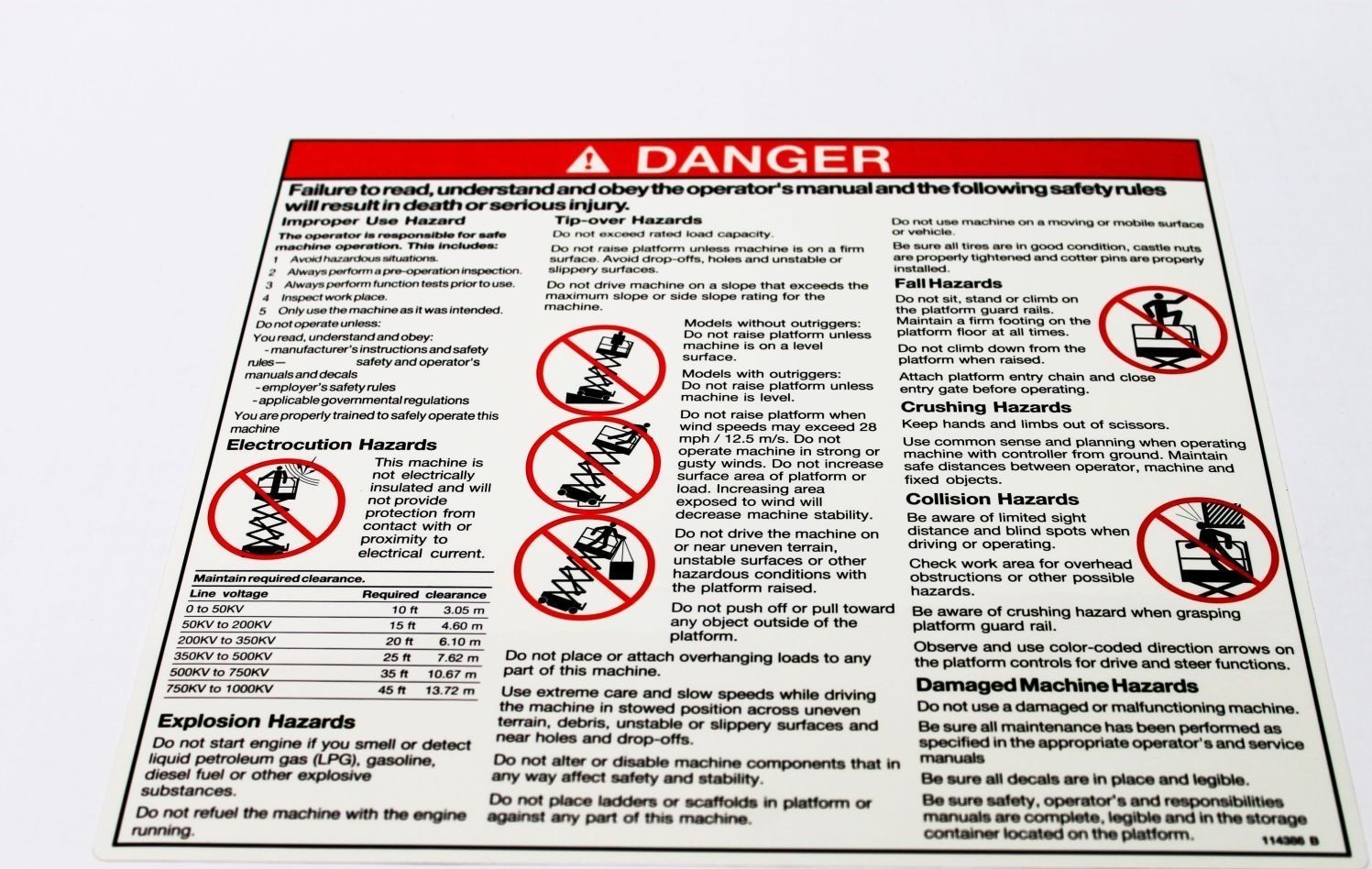 FOR Genie GS-3246 DECAL, DANGER GENERAL SAFETY 114386 | eBay