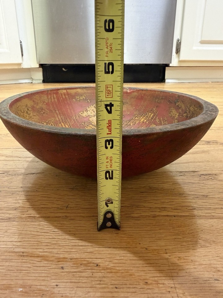 Antique Wooden Bowl 9” Diameter Primitive Vintage Country Multi Colored ...