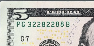 2017A $5 Fancy Serial Number Note Bill 32282288 ALMOST Binary | eBay