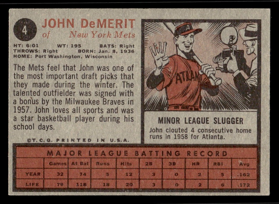 1962 Topps #4 John DeMerit | eBay