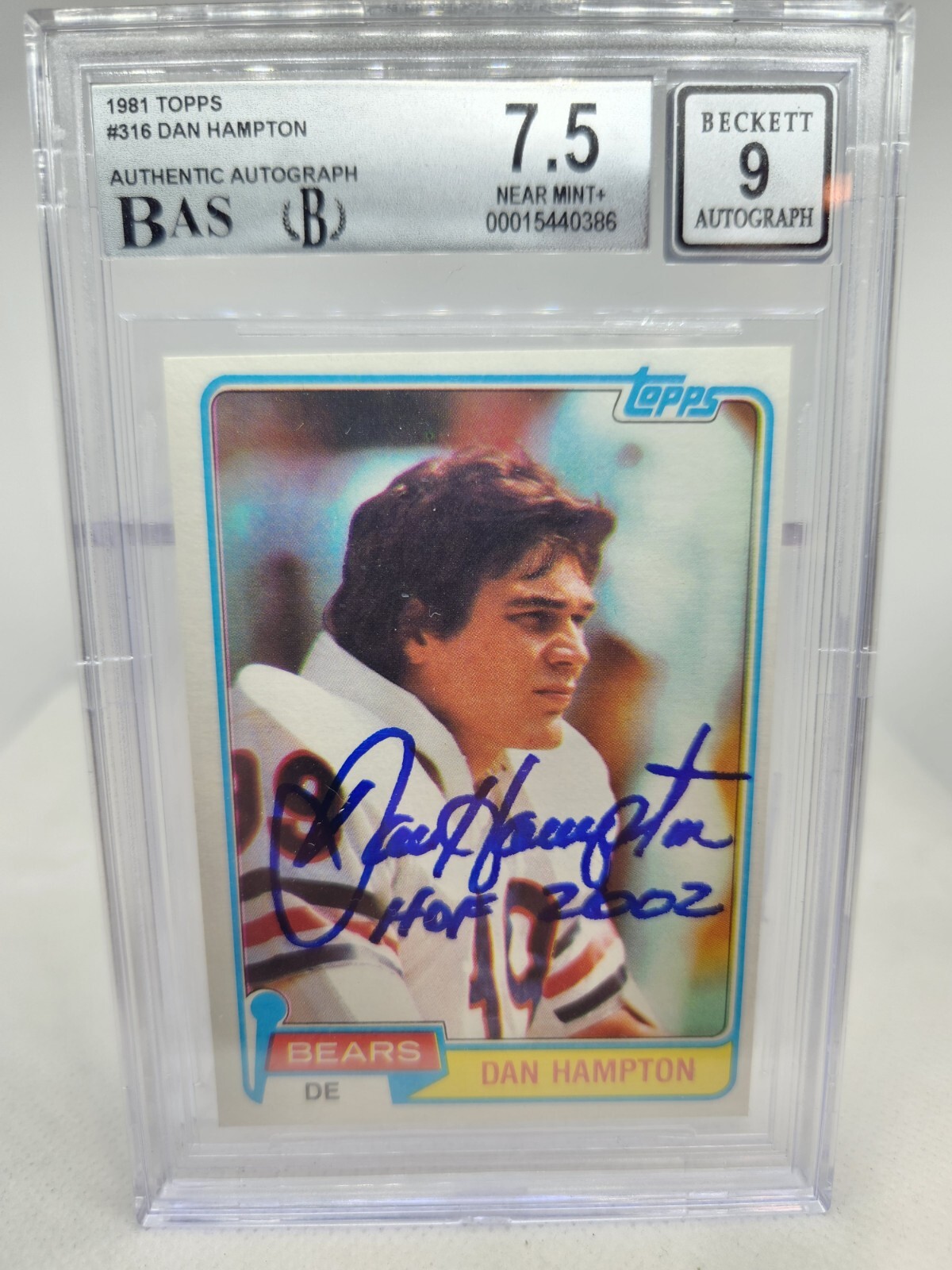 1981 Topps Dan Hampton Chicago Bears BAS 7.5 10 Signed Rookie Card RC ...