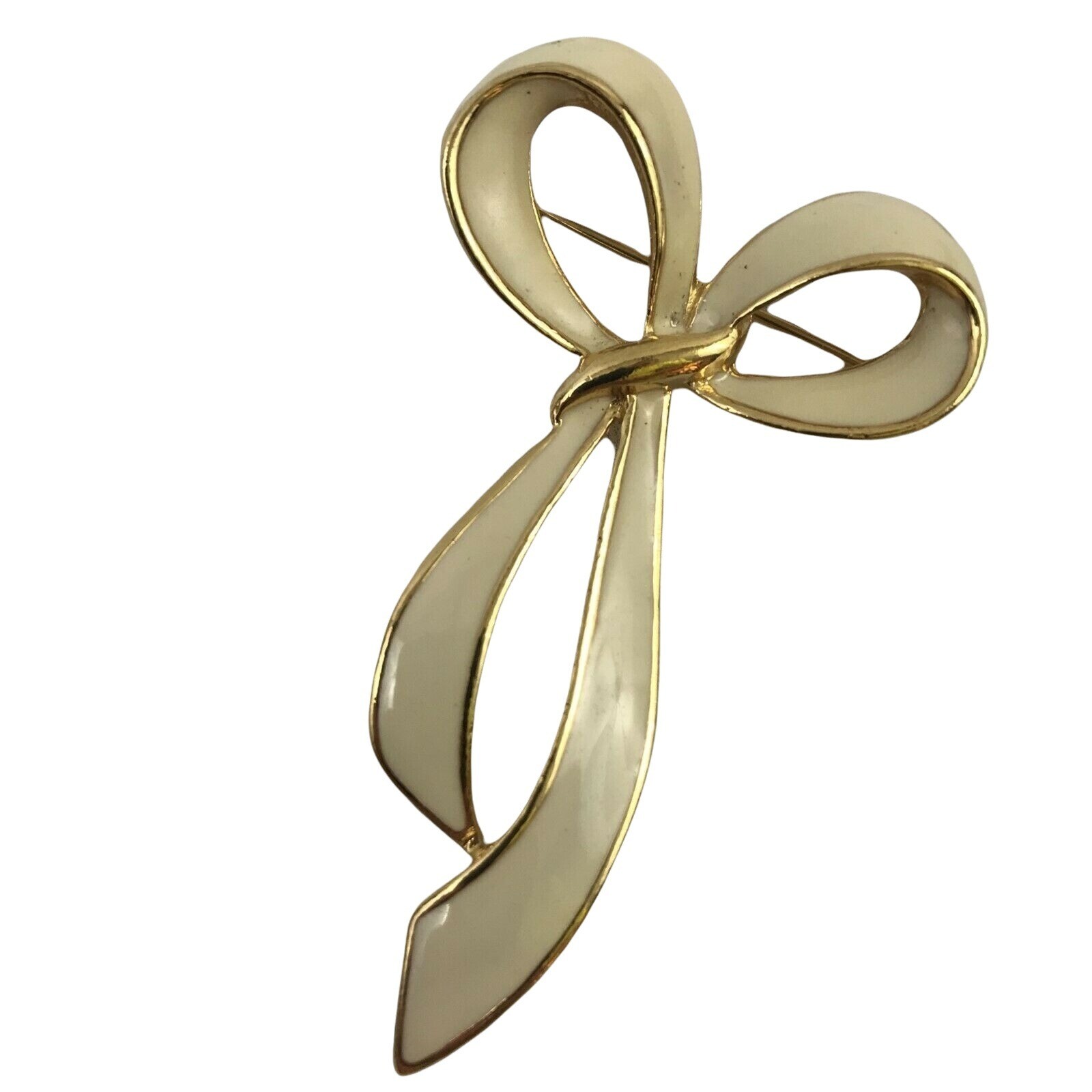 Vintage Ribbons Enamel Pierced Earrings & Broach Gold Tone Set 1X17 | eBay