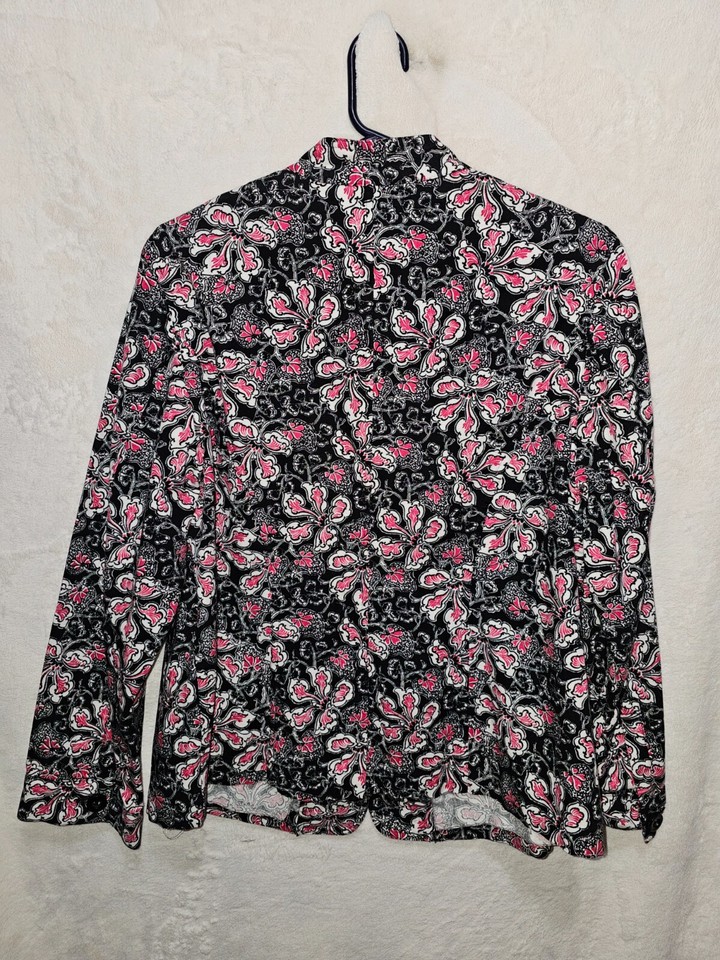 Charter Club ♈Woman's Printed button up jacket size 1X~white/pink/black ...
