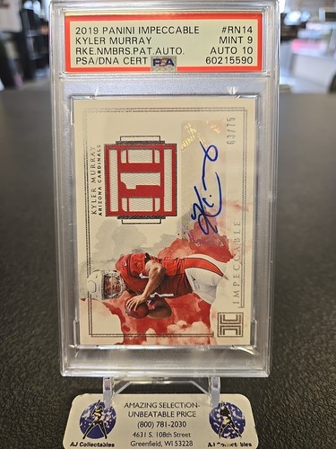 2019 Panini Impeccable Kyler Murray /75 Rookie Numbers Patch Auto 10 ...