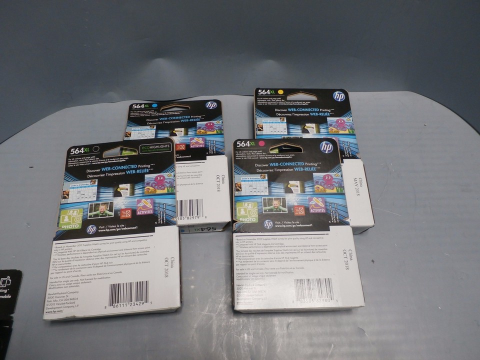 New Genuine 5/2018 4-Color Set Genuine HP 564XL B,C,M,Y Photosmart ...