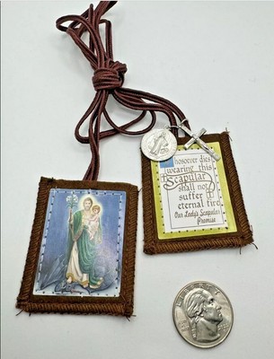 St Joseph Terror of Demons Felt Scapular w Catholic Medal St Benedict ...