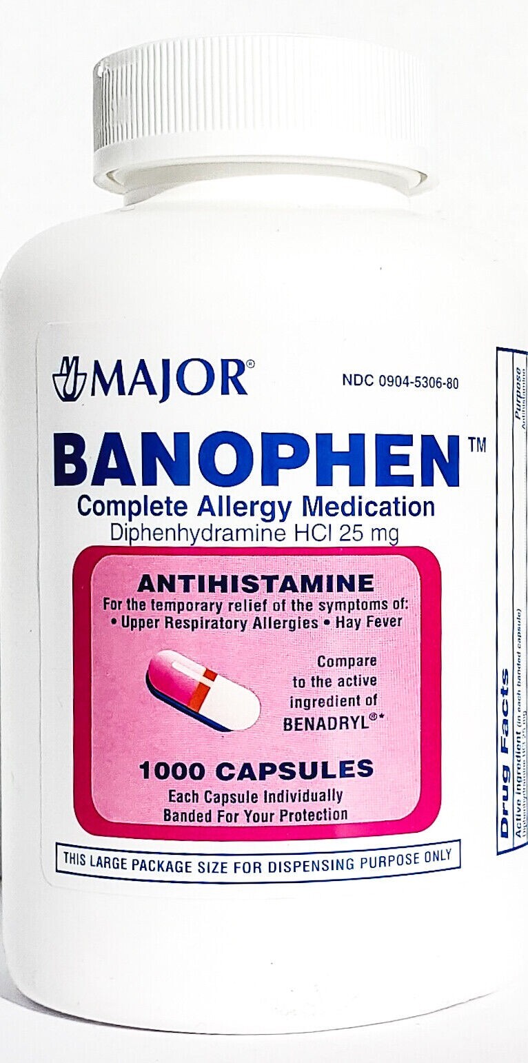 Major Banophen Benadryl Diphenhydramine 25mg Capsules 1000ct - Exp Date ...