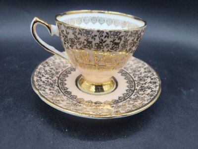 Vintage Clare Bone China Tea Cup & Saucer Set England Pink & Gold ...