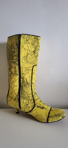Rare Vintage Pair Of Irregular Choice Yellow Floral Mid Calf Boots Size ...
