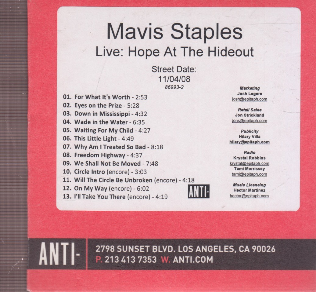 mavis staples live: hope at the hideout cd promo | eBay