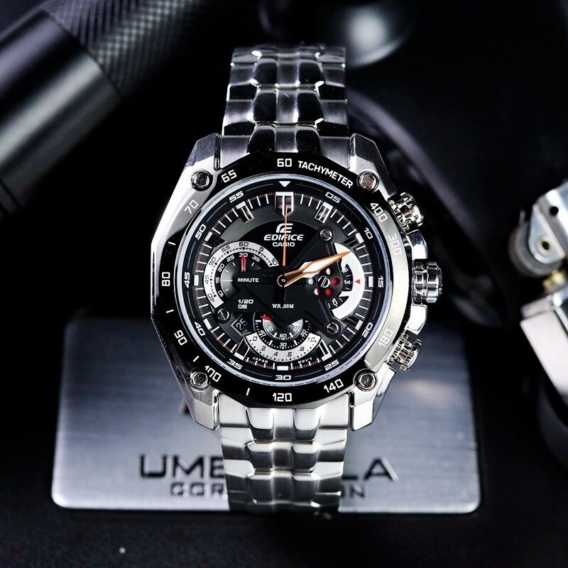 NEW Casio Edifice Men's EF-550D-1AV Black Dial Silver Bracelet Silver ...