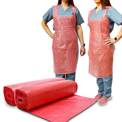 400 Pack - RE-GEN Disposable Polythene PPE Premium Red Aprons Roll ...