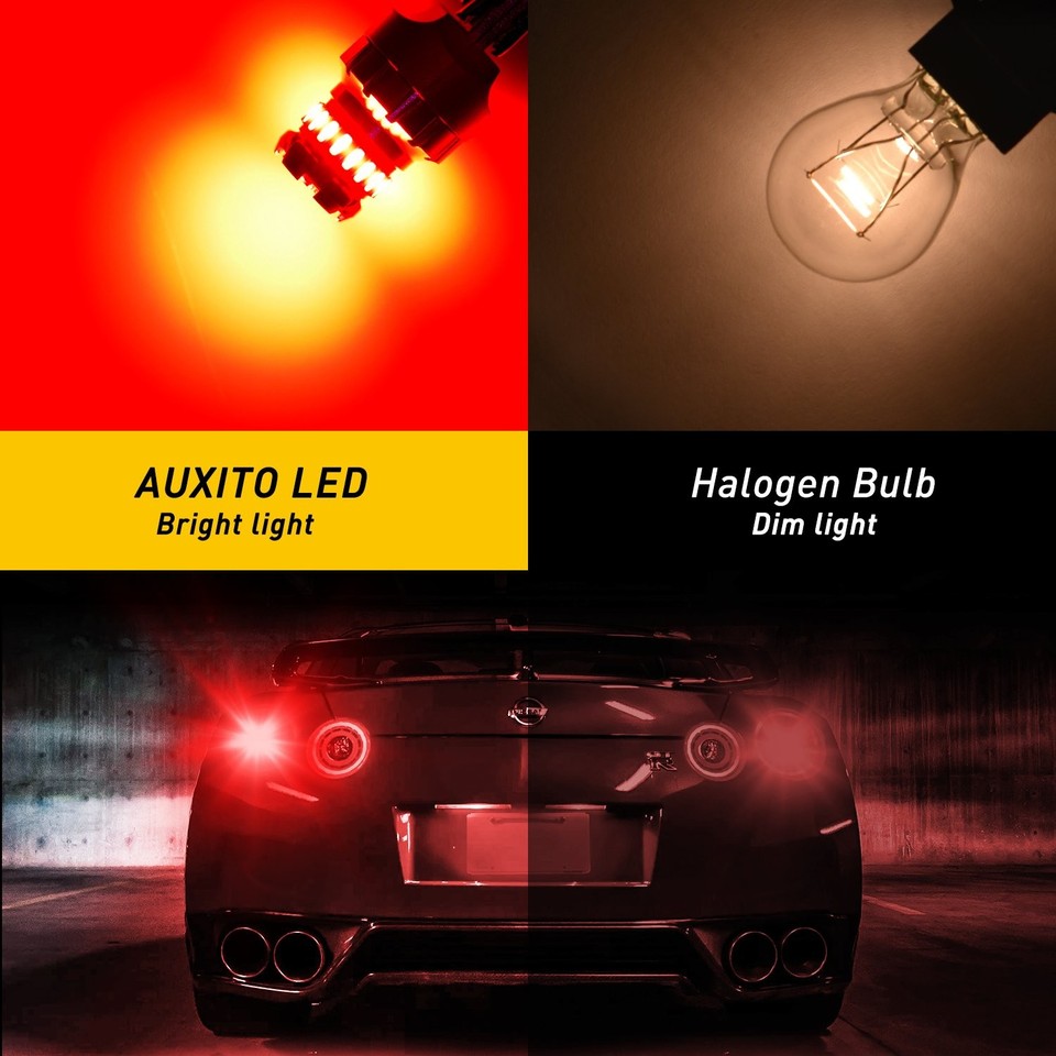 AUXITO 7443 Strobe Flash LED Bulbs Brake Stop Light Lamp Red Super ...