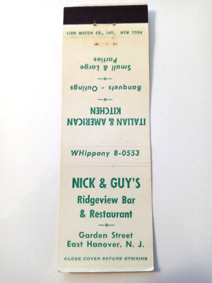 Vintage Matchbook: Nick & Guy's Ridgeview Bar & Restaurant, East ...
