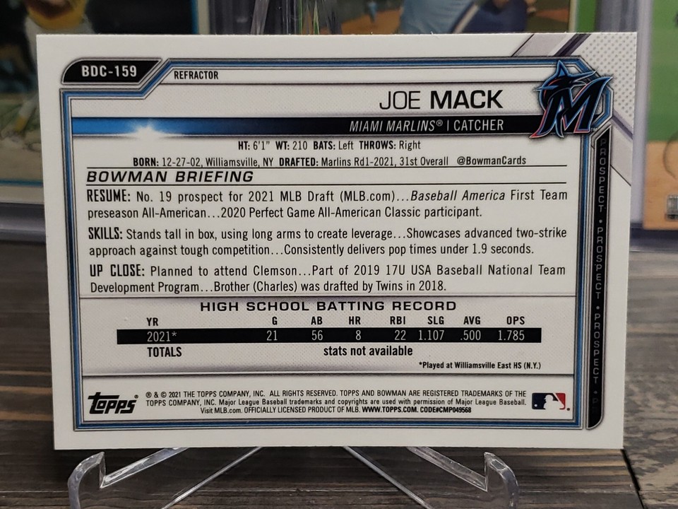 Joe Mack 2021 Bowman Chrome 1st Refractor Rookie Miami Marlins RC | eBay