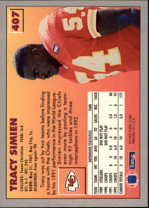 1993 Fleer Football Card #407 Tracy Simien | eBay