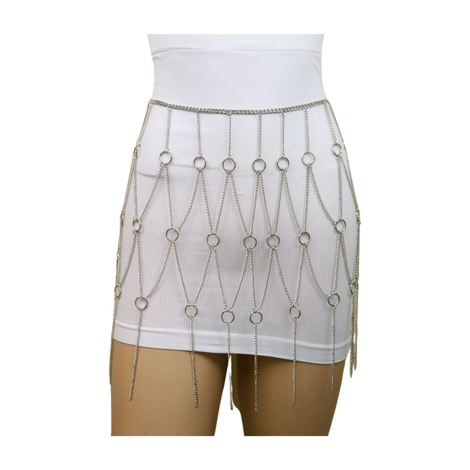 Women Silver Metal Chain Circle Rings Skirt Prom Dance Fashion Belt ...