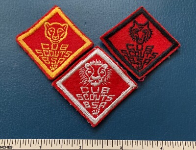 3 Vintage CUB SCOUTS Boy Scouts of America Felt Rank PATCHES Bear Wolf ...