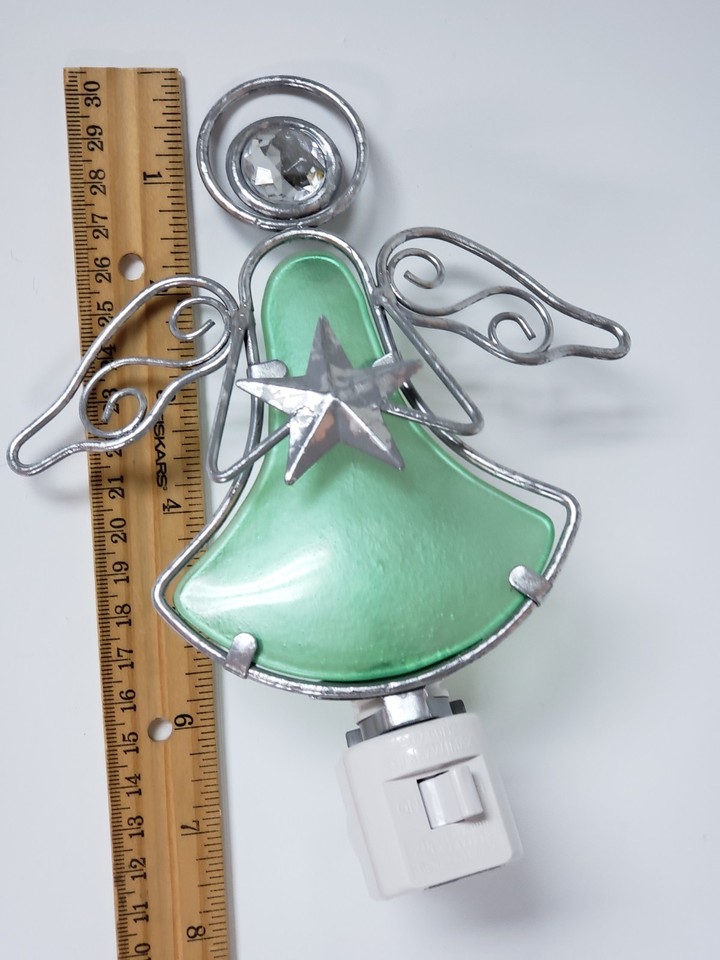 Glass Metal Angel Night Light Plug In green Glass works 7.5in high | eBay