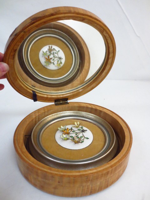 Round Hinged Mirror Box With Art | eBay