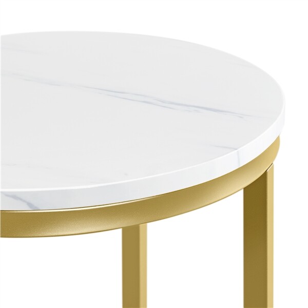 Round End Table with Marble Top, Gold Side Table with Metal Legs for ...