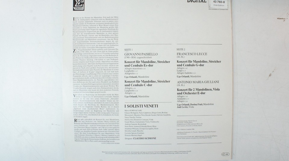 Concerti per mandolini Ugo Orlandi Jodi Levitz Claudio Scimone 43760-8 ...