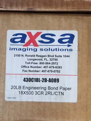 AXSA Imaging Solutions Engineering bond paper, 20lb. 2 Rolls/18"x500 ...