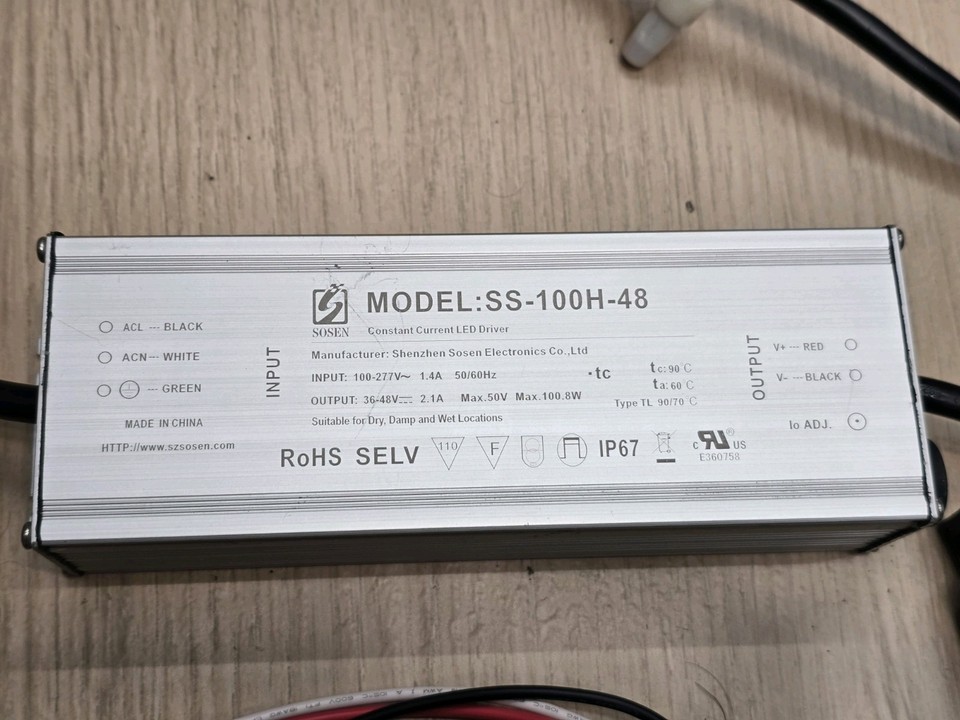 SOSEN Model: SS-100H-48 100Watt LED Driver And Sensor 100-277V For 100 ...