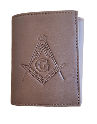 Masonic Genuine Tri Fold Leather Wallet Mason Freemason Compass RFID ...