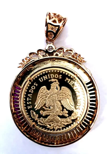 14K Yellow Gold Solid Sterling Silver Mexican Centenario Coin 50 Pesos ...
