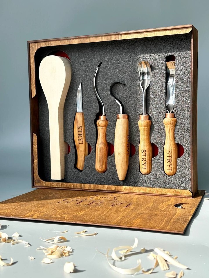 5 piece Woodcarving tool set. Create bowl spoon + included spoon blank ...