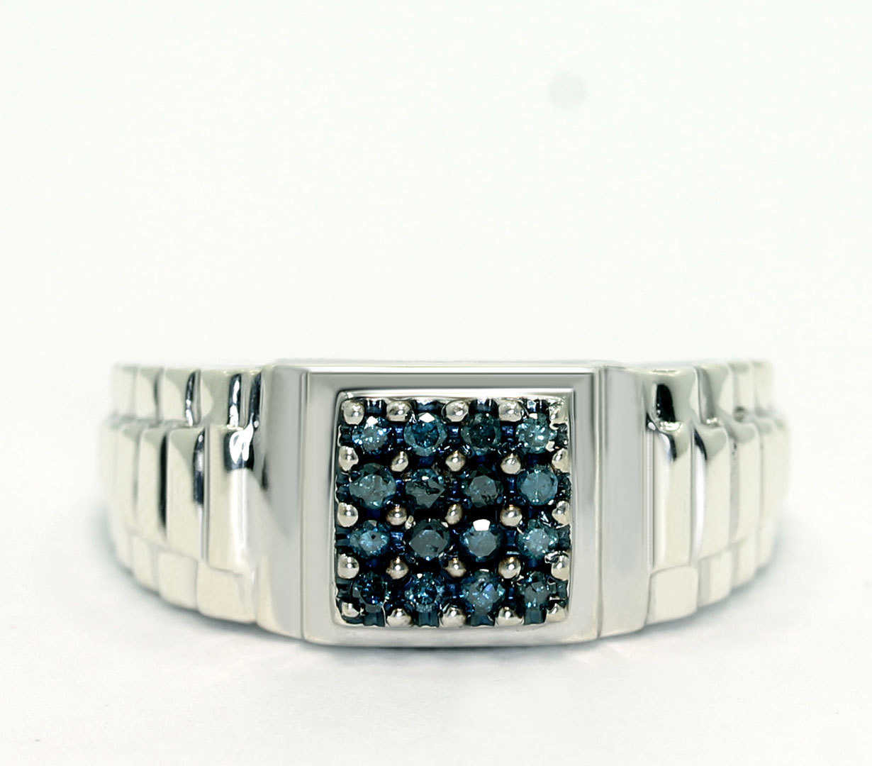 Sterling Silver Round Enhanced Blue Diamond Sculpted Step Shank Band ...