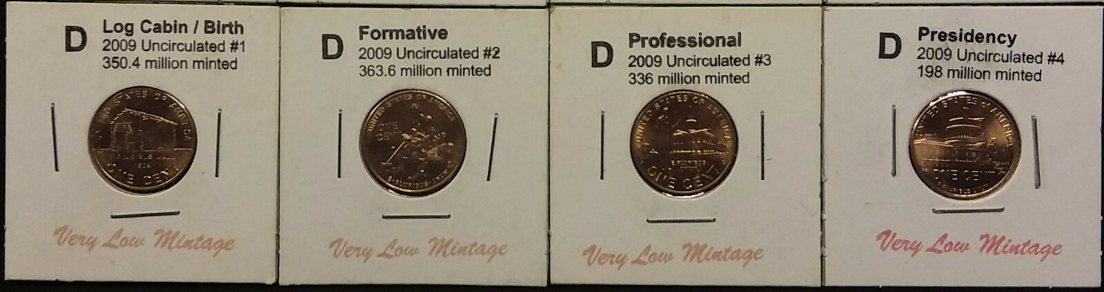Complete 4 Piece Set Lincoln 2009 Cent Penny D Mint, Uncirculated ...