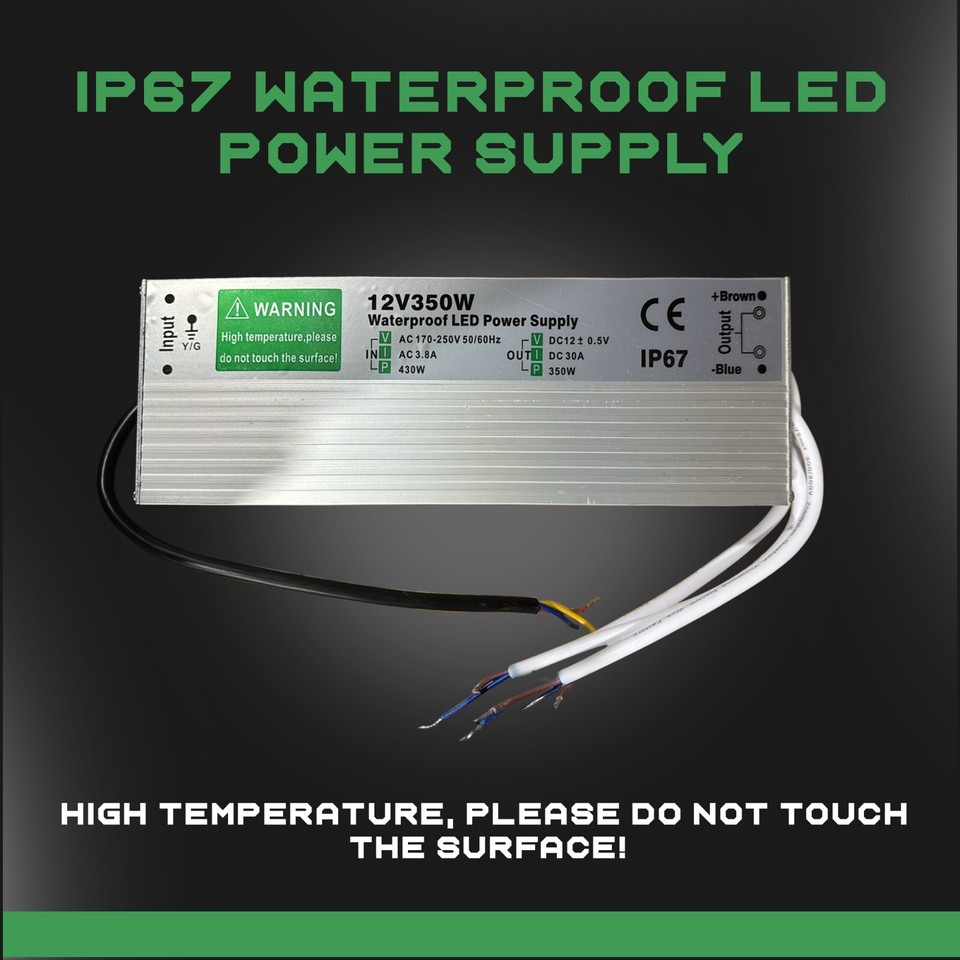 IP67 Waterproof Power Supply PSU AC 240V -DC 12V Transformer LED Driver ...