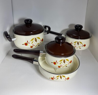 Vintage Hall China Autumn Leaf Porcelain-clad steel cookware set | eBay