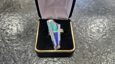 David Tune Sandcast Multistone Inlay Ring Coral Turquoise Navajo Native ...