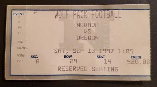 Nevada Wolfpack Oregon Ducks Football Ticket Stub 9/13 1997 Saladin ...
