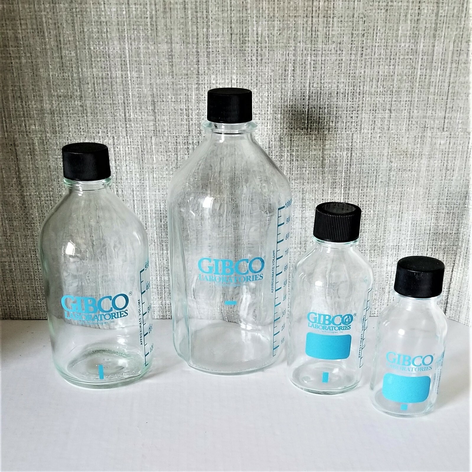 Set of 4 Gibco 1000mL, 500mL, 250mL, 100mL Glass Graduated Media ...