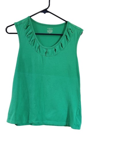 George Sz M (8-10) Cotton Blend Tank Top Ruffled Neck Sleeveless Green ...
