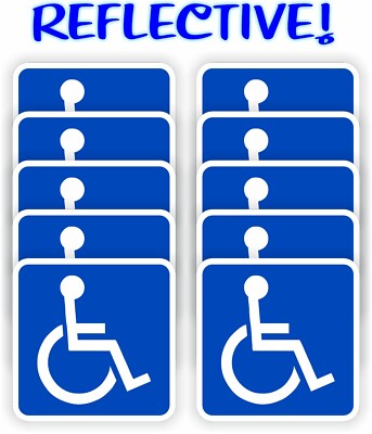 10-pack 2" Square REFLECTIVE Handicap Vinyl Stickers Decals Wheelchair ...
