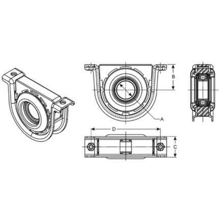 Dana 212156-1X Drive Shaft Center Support Bearing 1.96 In. Id, 2.25 In ...