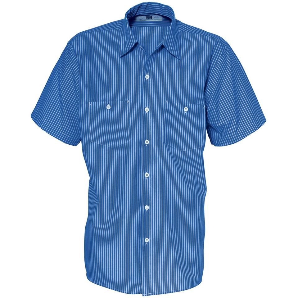 Striped Work Shirts 2 Pocket Industrial Uniform Mechanic Short Sleeve ...