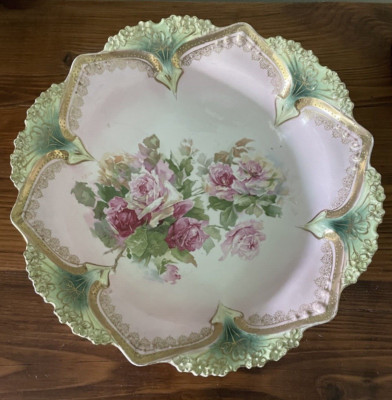 ORIGINAL RS Prussia Red Marked Porcelain Floral Roses Bowl Germany 10.5 ...