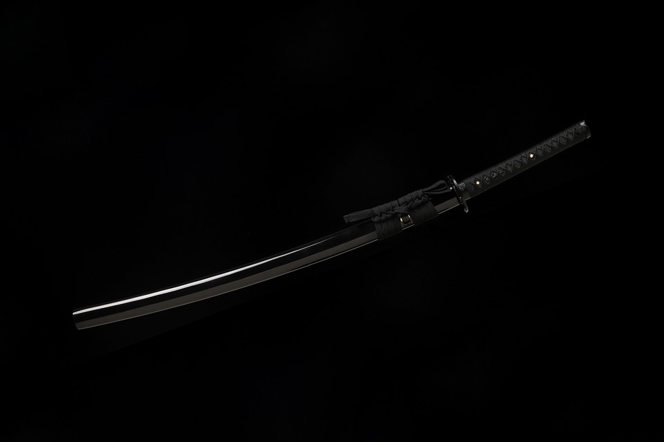 9260 Spring Steel Katana Japanese Samurai Sword All Black Full Tang ...