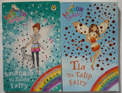 2 x BOOK RAINBOW MAGIC # 37 SAVANNAH ZEBRA # 43 TIA TULIP FAIRY Pb ...